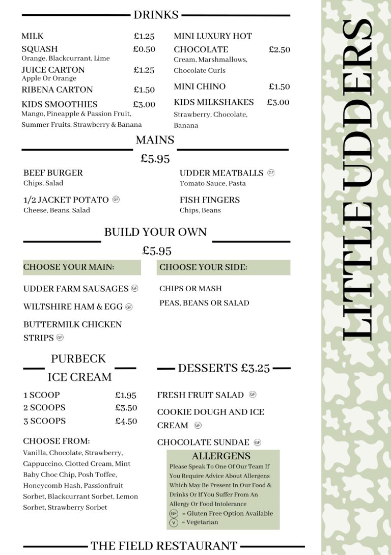 Restaurant Menus – The Udder Farm Shop