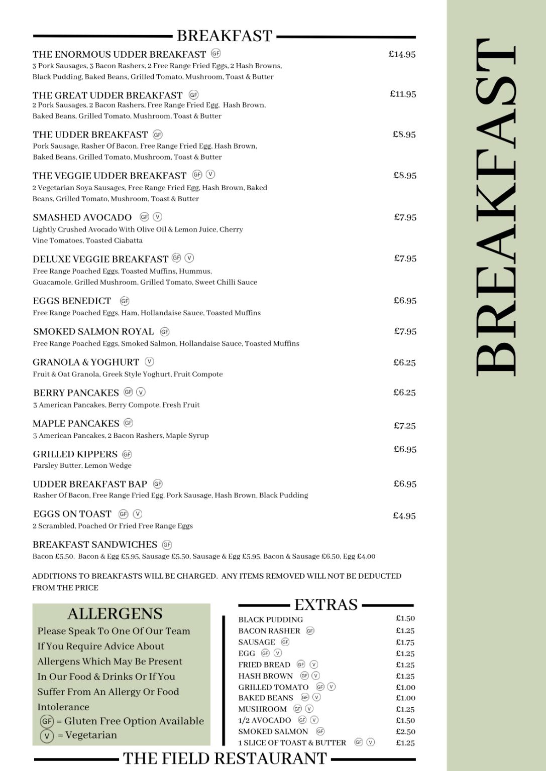 Restaurant Menus – The Udder Farm Shop