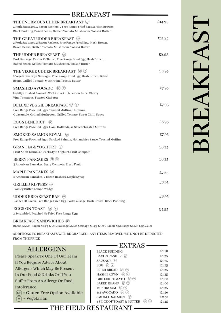 Restaurant Menus – The Udder Farm Shop