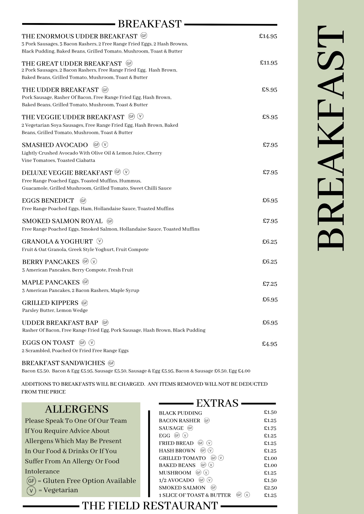 Restaurant Menus – The Udder Farm Shop