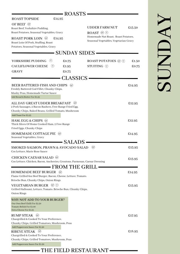 Restaurant Menus – The Udder Farm Shop