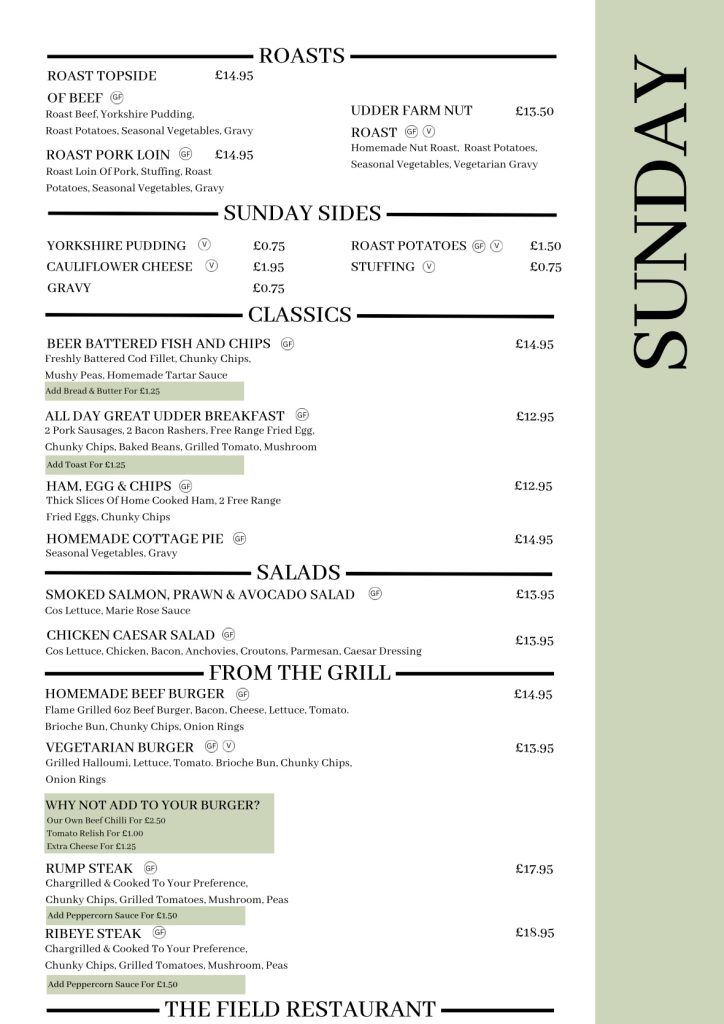 Restaurant Menus – The Udder Farm Shop