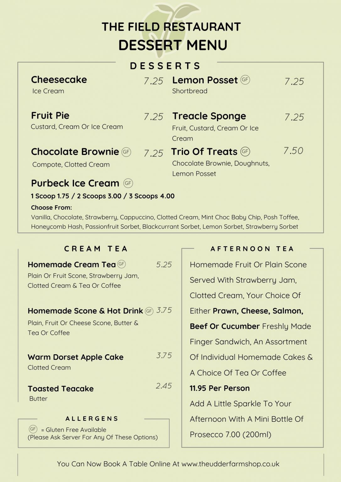 Restaurant Menus - The Udder Farm Shop