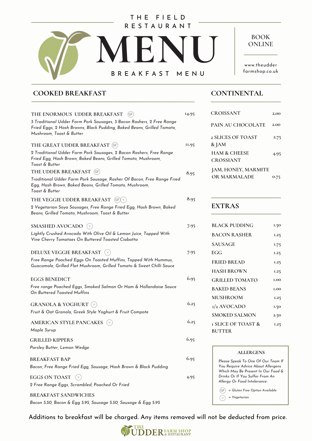 Restaurant Menus – The Udder Farm Shop
