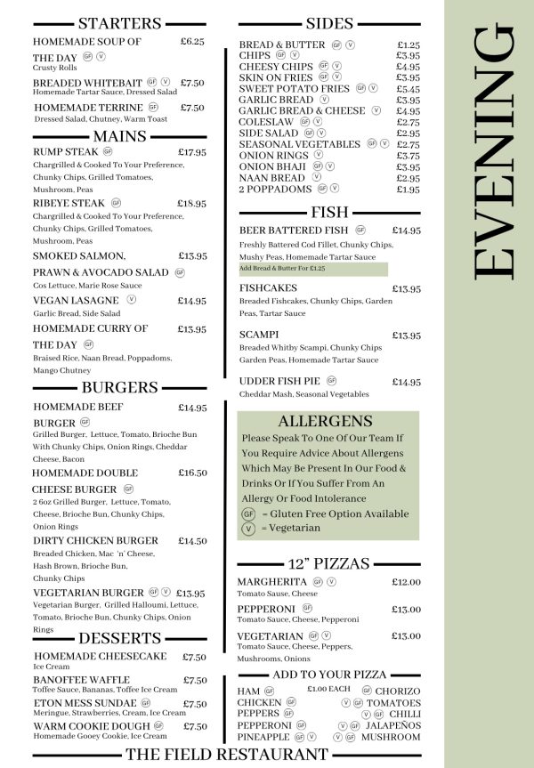 Restaurant Menus – The Udder Farm Shop