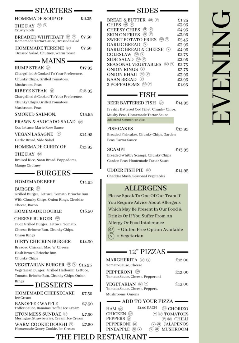 Restaurant Menus – The Udder Farm Shop