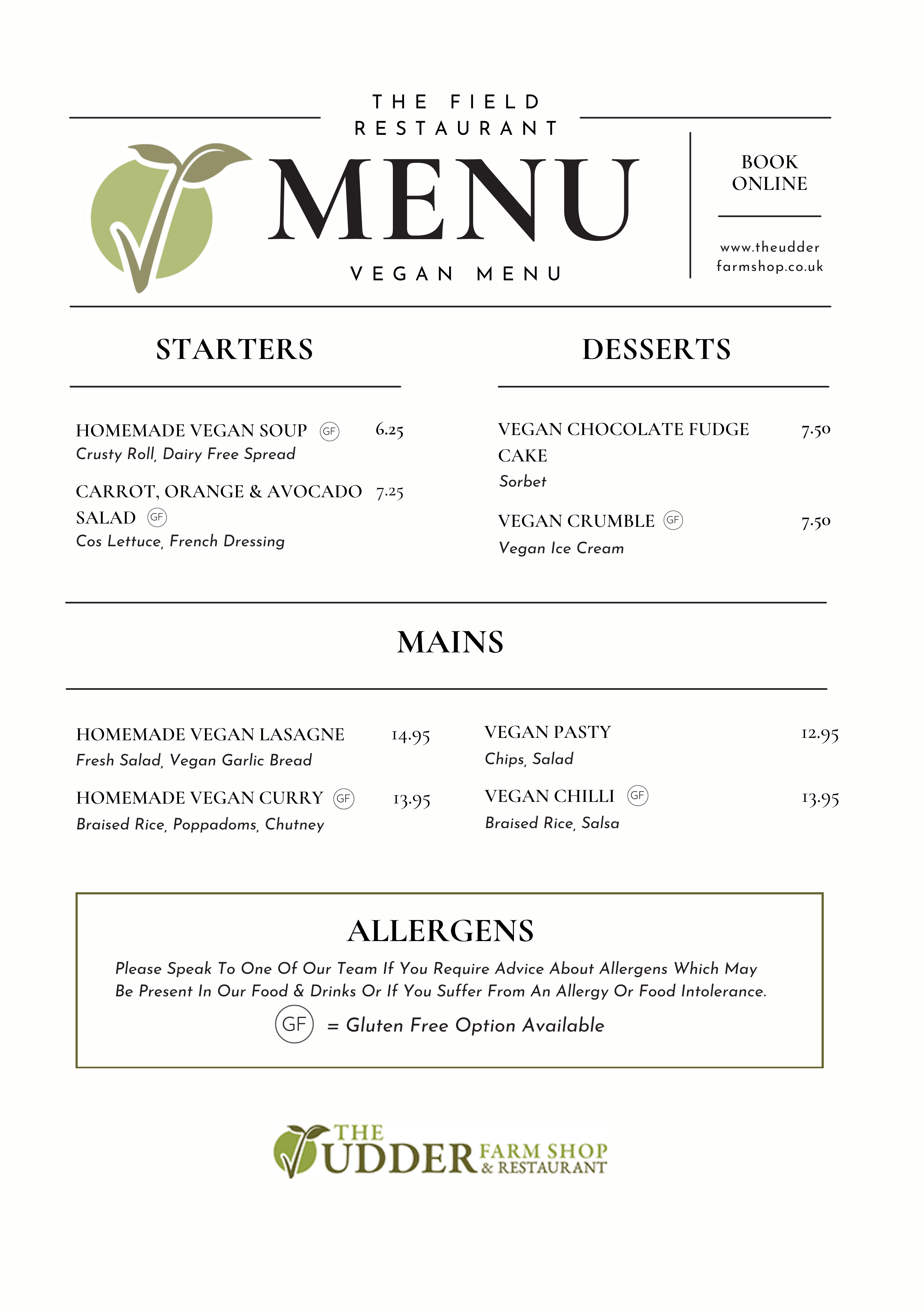 Restaurant Menus – The Udder Farm Shop