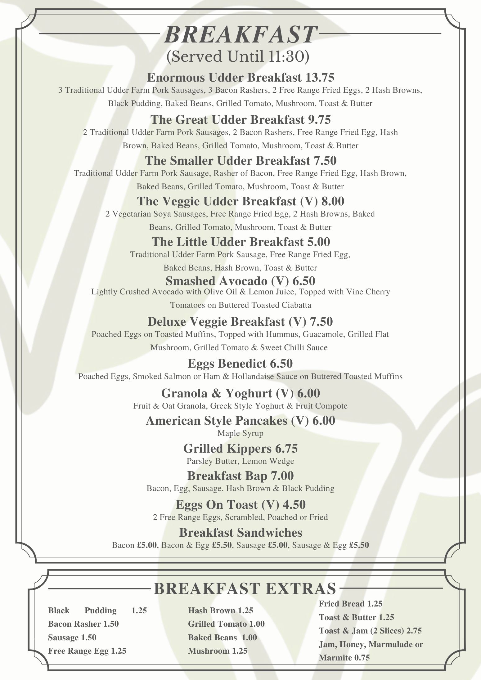 Restaurant Menus - The Udder Farm Shop