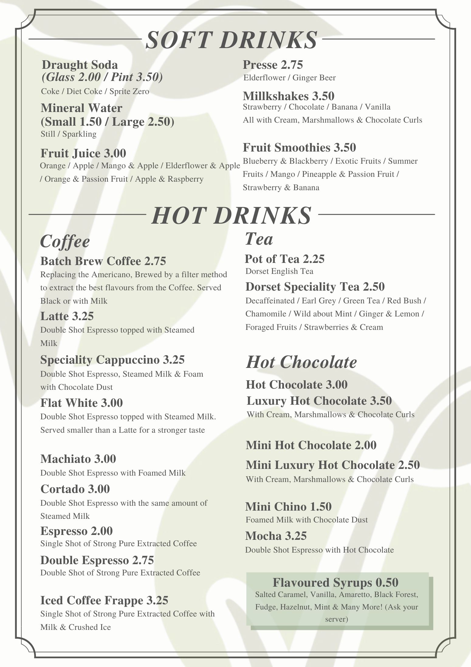 Restaurant Menus - The Udder Farm Shop