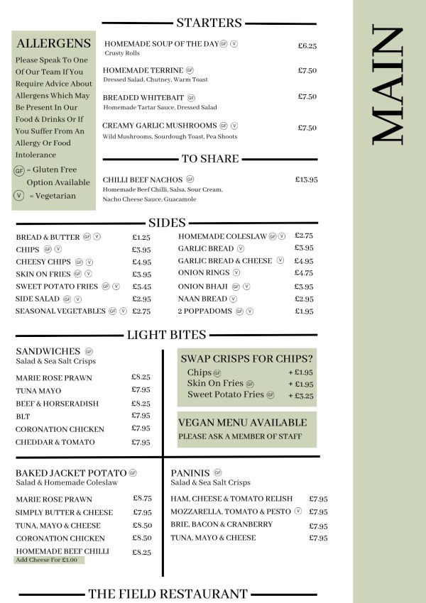 Restaurant Menus – The Udder Farm Shop